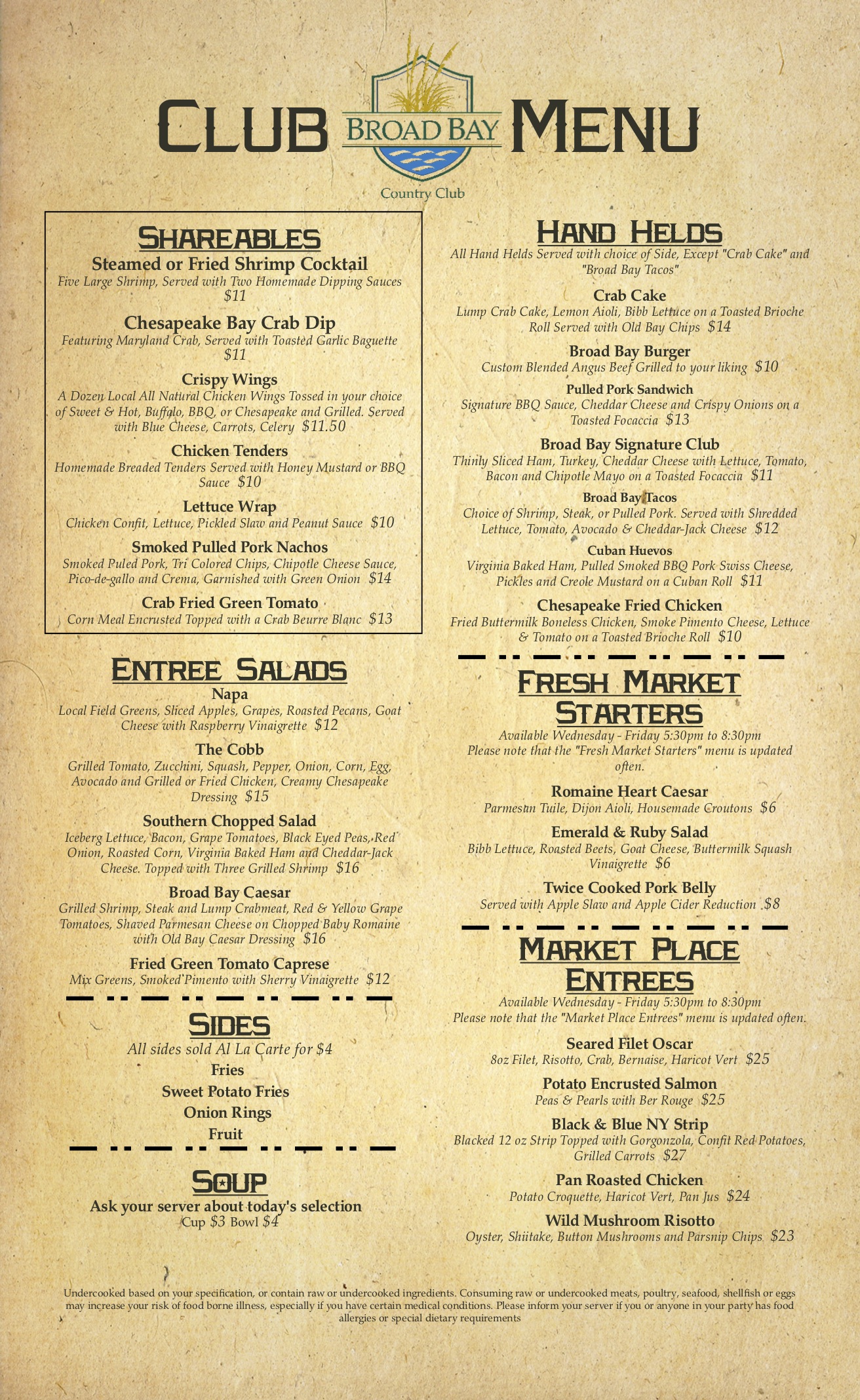 Menus & Hours | Broad Bay Country Club